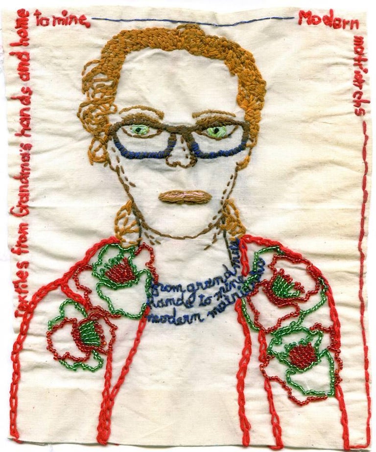 Iviva Olenick - Selfie as modern Matriarch- embroidered floral portrait ...