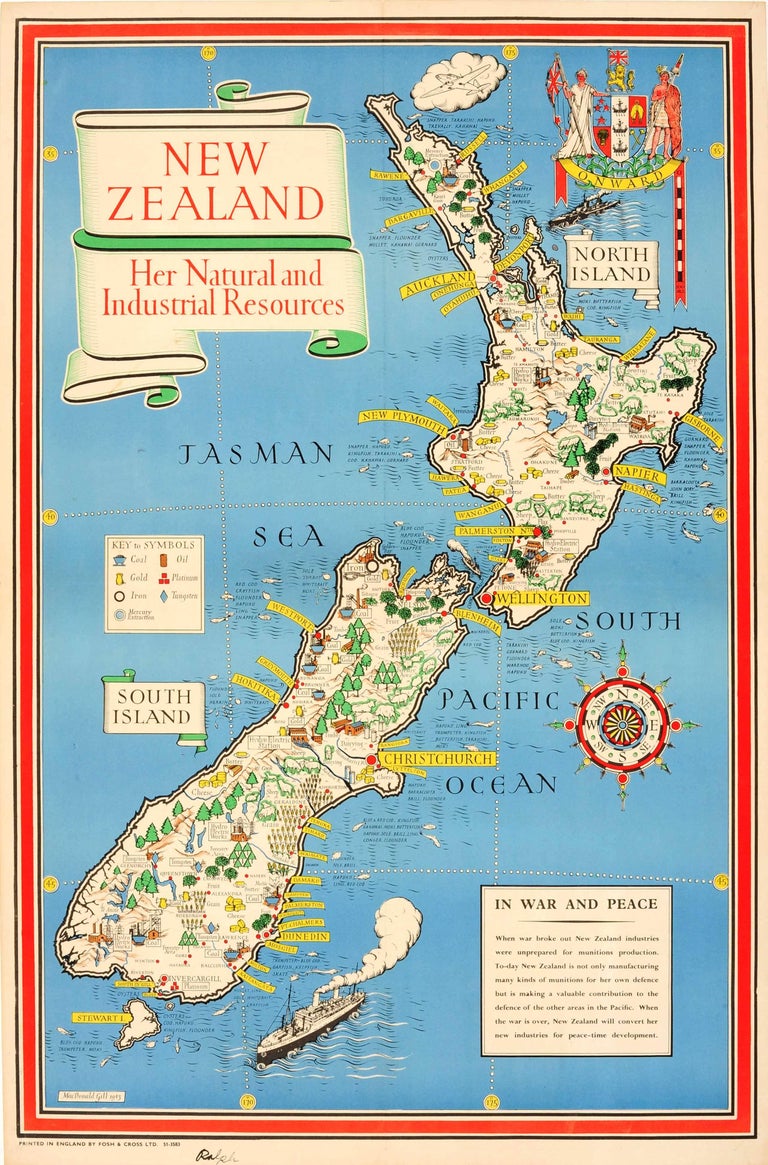 "Leslie MacDonald ""Max"" Gill" - Original WWII Map Of New Zealand ...