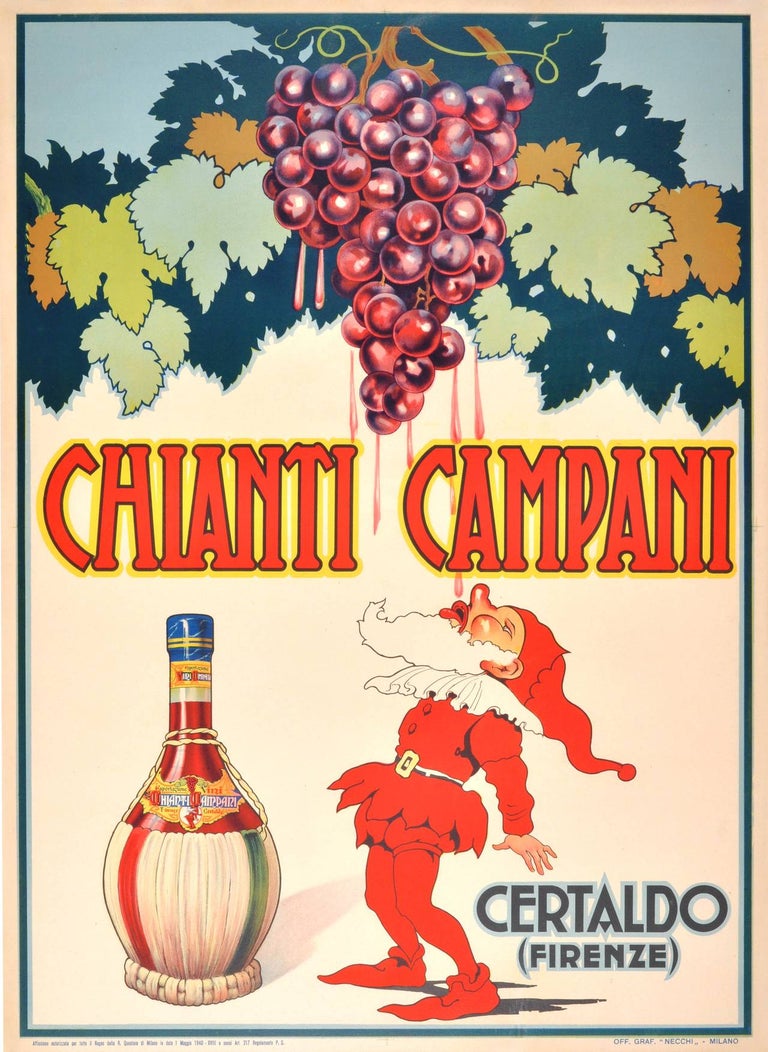 Unknown - Original Vintage 1940 Advertising Poster For Chianti Campani ...