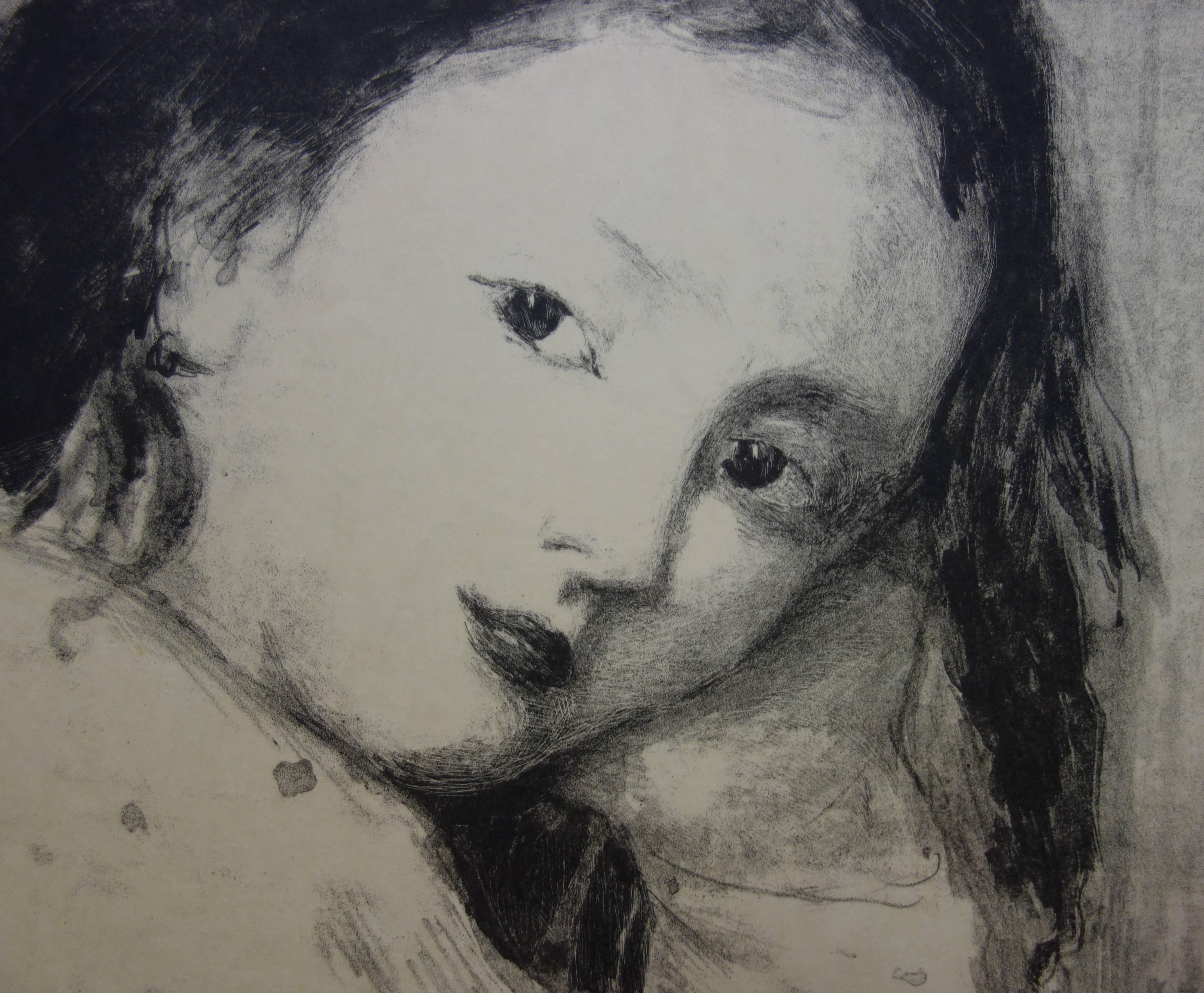 Camille Bourget - Study of Dreaming Girl - Original lithograph - 1894 at 1stDibs | camille bourget