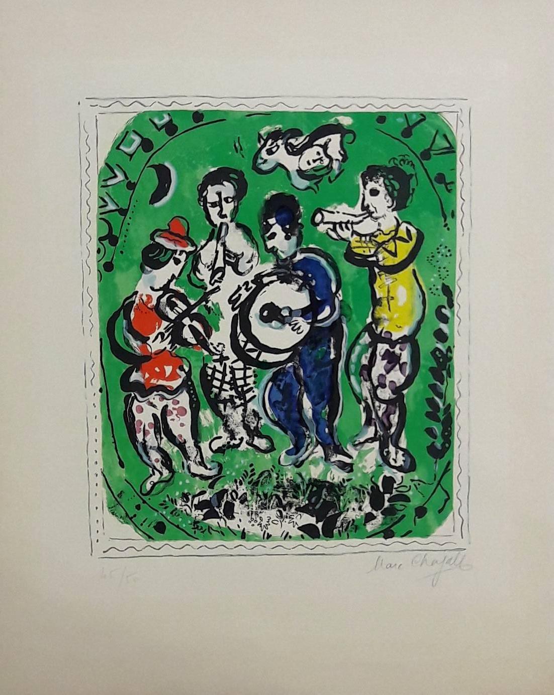 Marc Chagall - Musicians On A Green Background - Original Lithograph ...