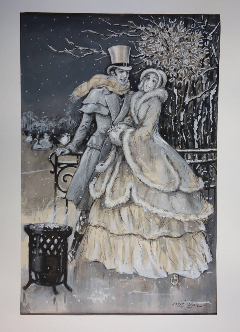 Marcel Bloch - Elegant Lovers at the Rink - Original handsigned ...