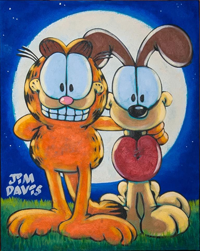 Jim Davis - "Moonlight Friends" Garfield and Odie, Painting on Canvas ...