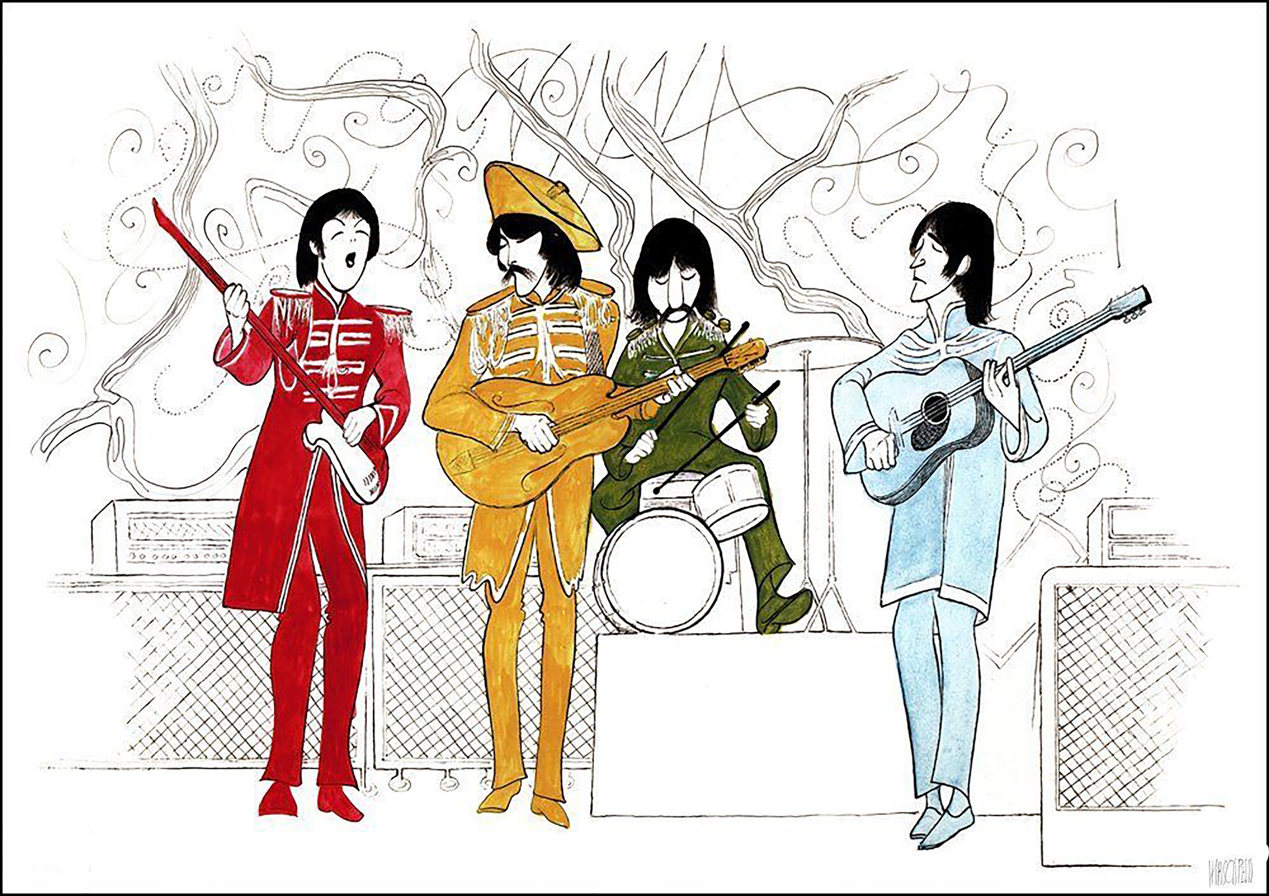 Albert Al Hirschfeld - "The Beatles - Ed Sullivan Show", Lithograph by ...