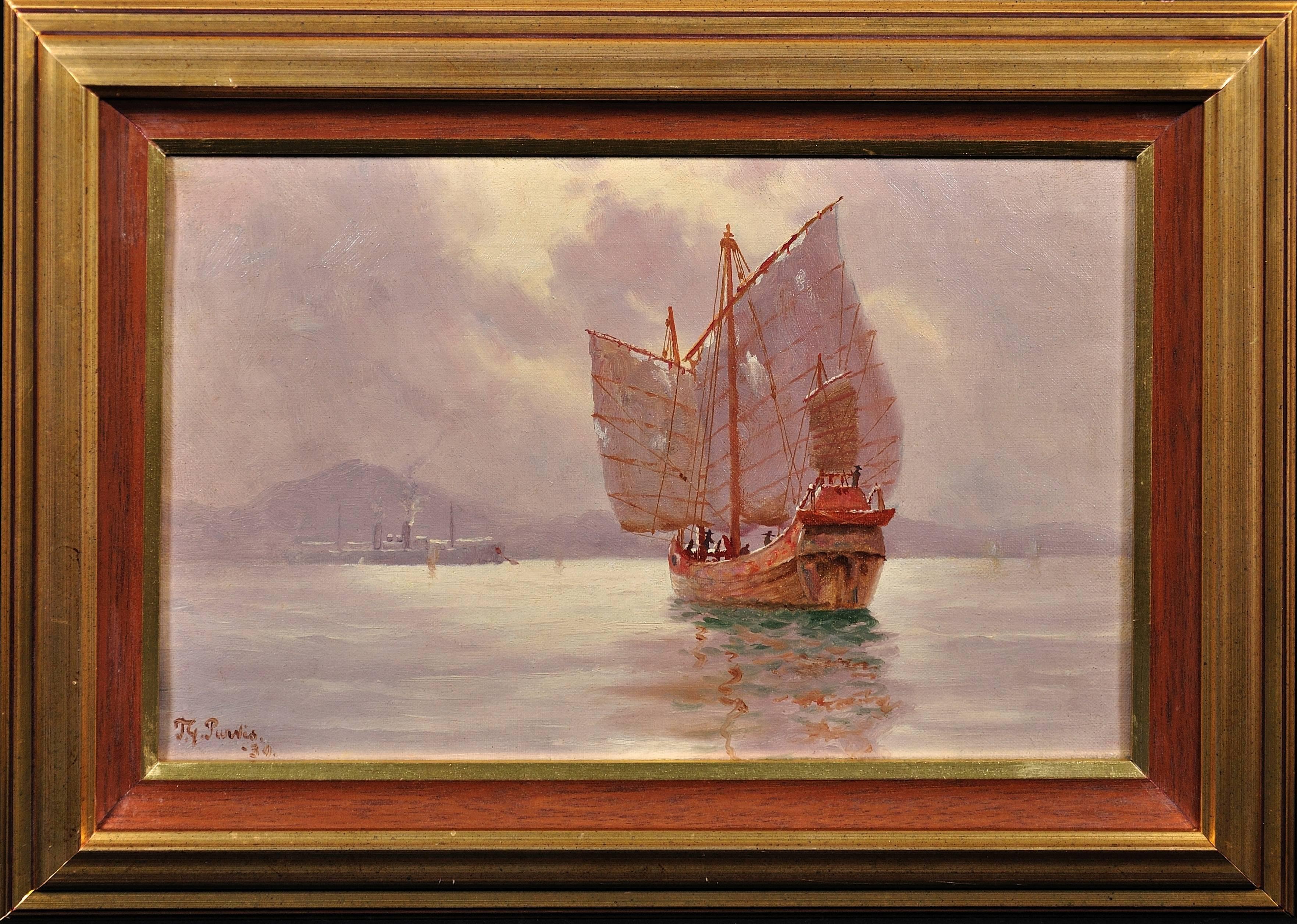 Thomas George Purvis - Junk off the coast of Hong Kong at 1stDibs