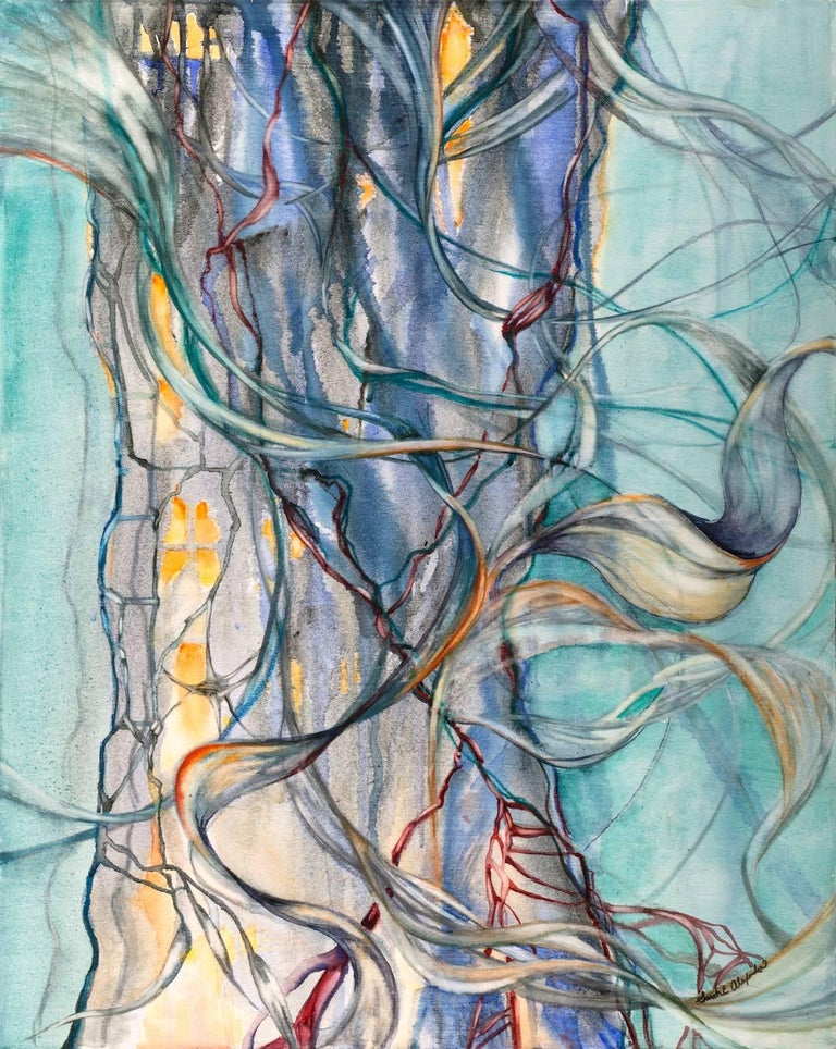 Sarah Alexander – „Ebb and Flow““, Aquarell, abstrakt, Gemälde, Türkis ...