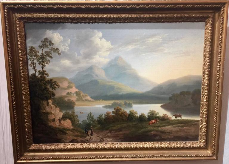 Joseph Francis Gilbert - English lake scene with cattle and Figure on a ...