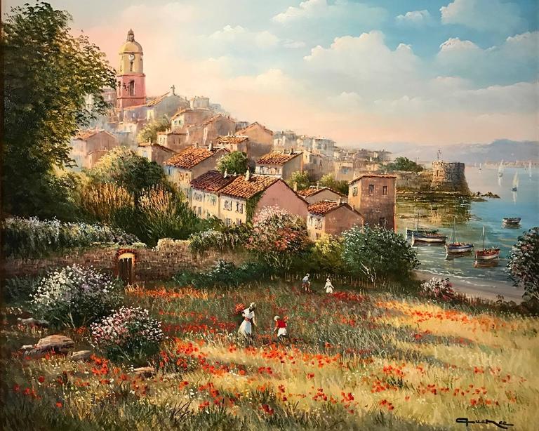 Raymond Quence - St. Tropez Poppy Fields and Old Town - Large French ...