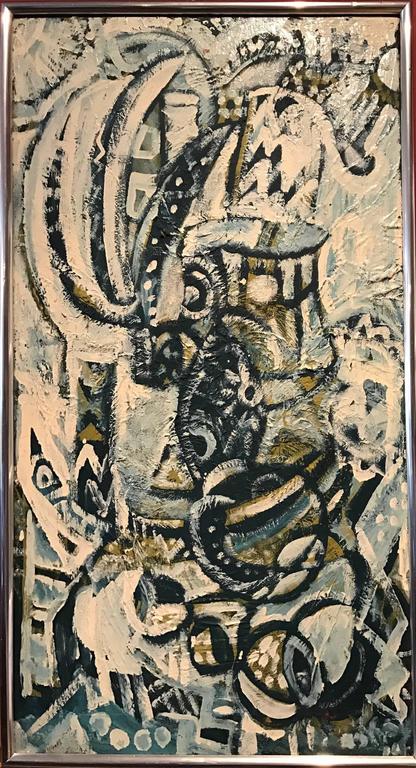 Roger Ashby - 1960's Blue, Green and White Abstract Oil Painting ...