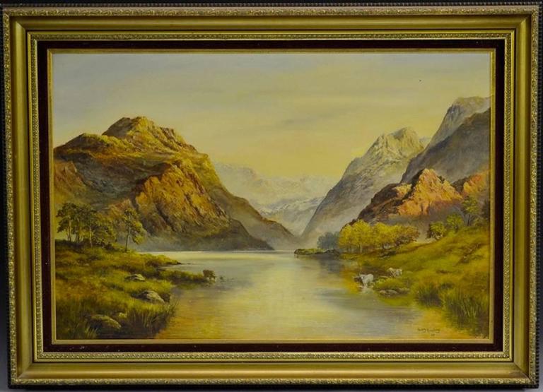 Barry Renshaw - Highland Landscape with Cattle Watering in Loch at ...