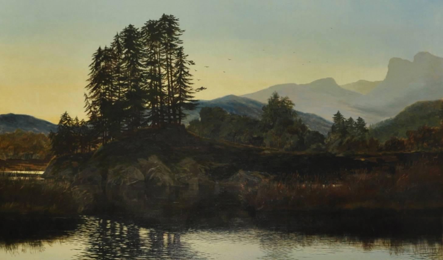 Edward J. Duval - Very Large Antique Scottish Landscape at Dusk Oil ...