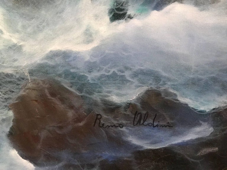 Remo Aldini - Sunset over Breaking Waves, huge oil painting at 1stDibs