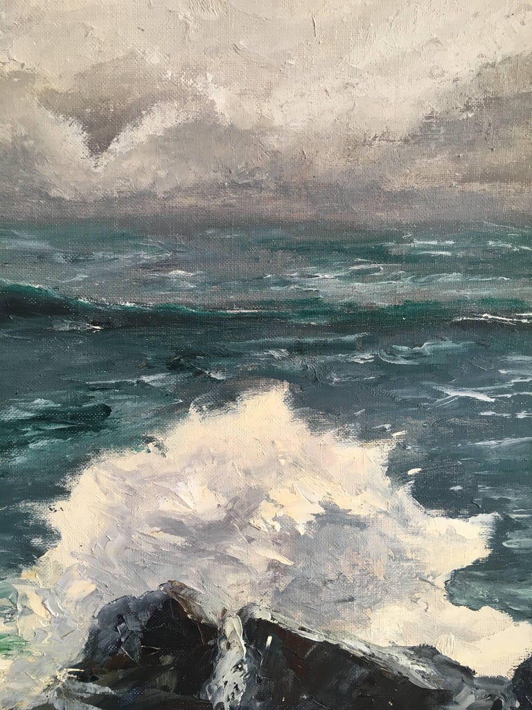 Unknown - Crashing Waves, Large Signed German Impressionist Oil ...