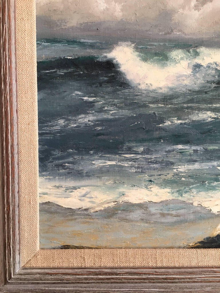 Unknown - Crashing Waves, Large Signed German Impressionist Oil Painting at 1stDibs