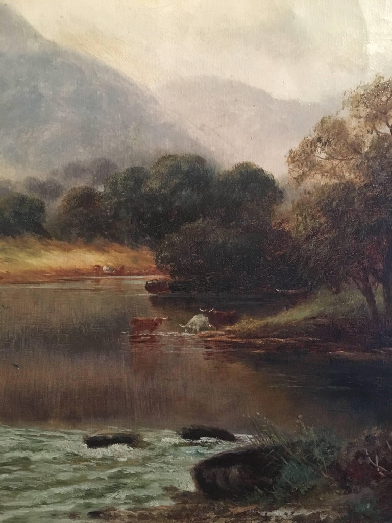 W.L. Crampton - Victorian Scottish Highlands River Landscape Cattle ...