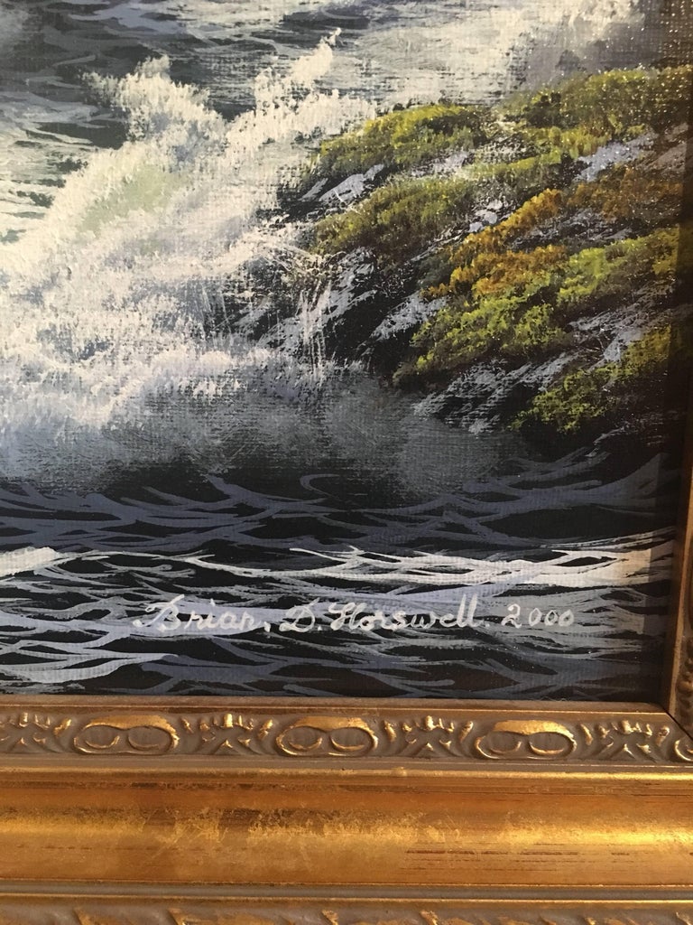 Brian Horswell - Rugged Coastline and Crashing Waves, Signed Oil at 1stDibs
