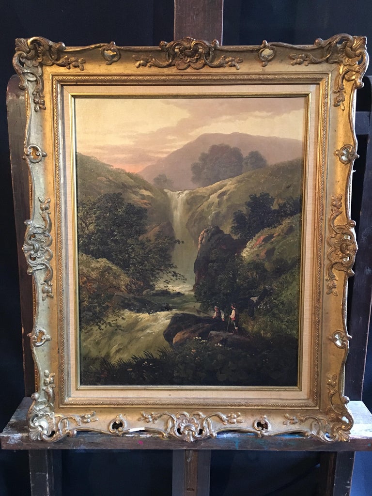 F.C. Ellerman - Fishing in the Valley, Victorian Scottish Original Oil ...