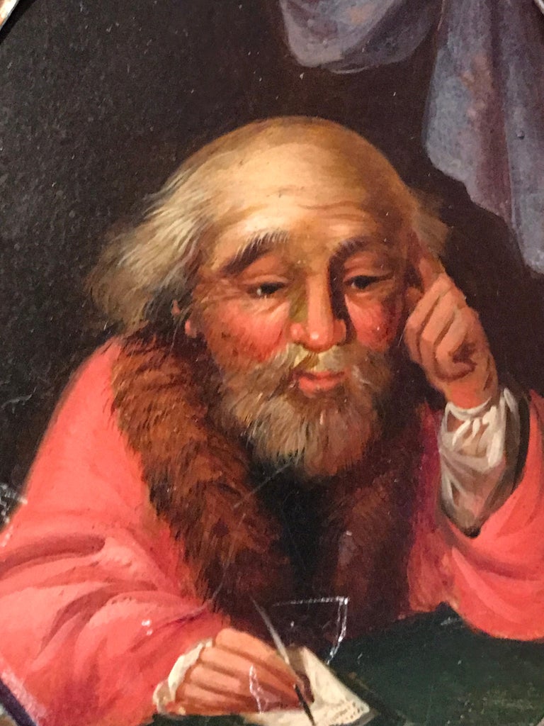 Unknown - 18thC Old Master Painting - The Miser seated at a table with ...