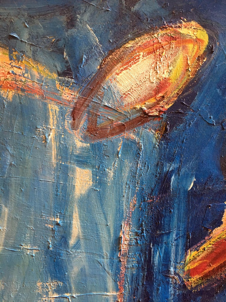 Unknown - Deep Blue Figures, Large French Expressionist Original Oil ...