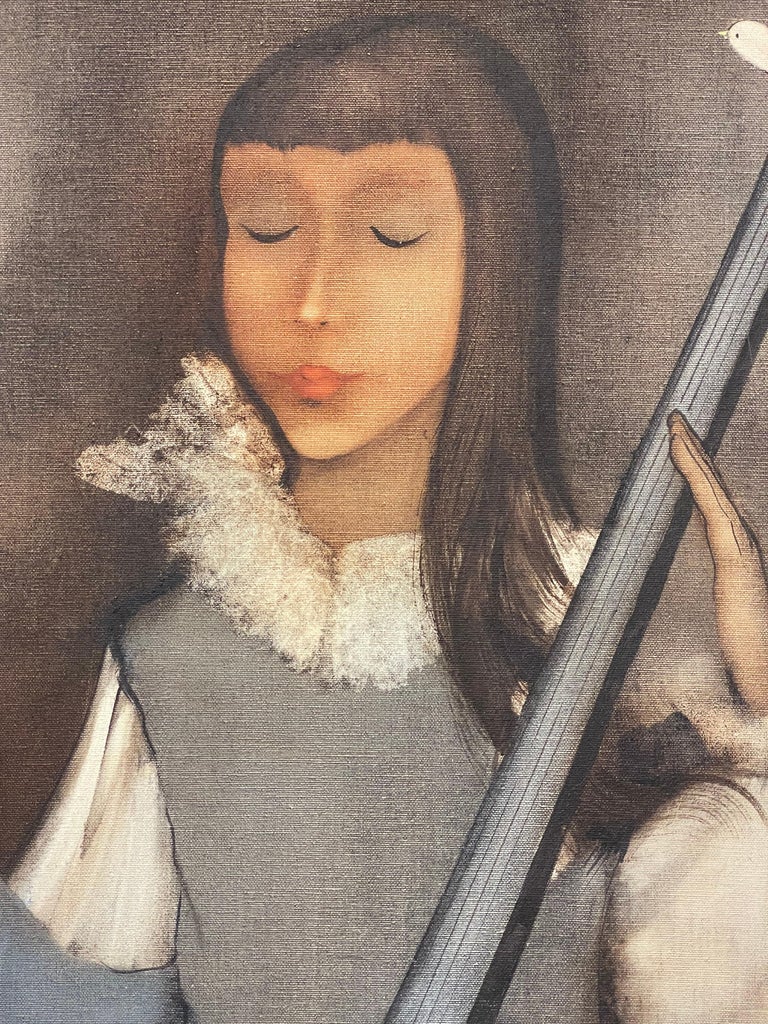 French 1960's - Large 1960s French Modernist Oil Painting Young Girl ...