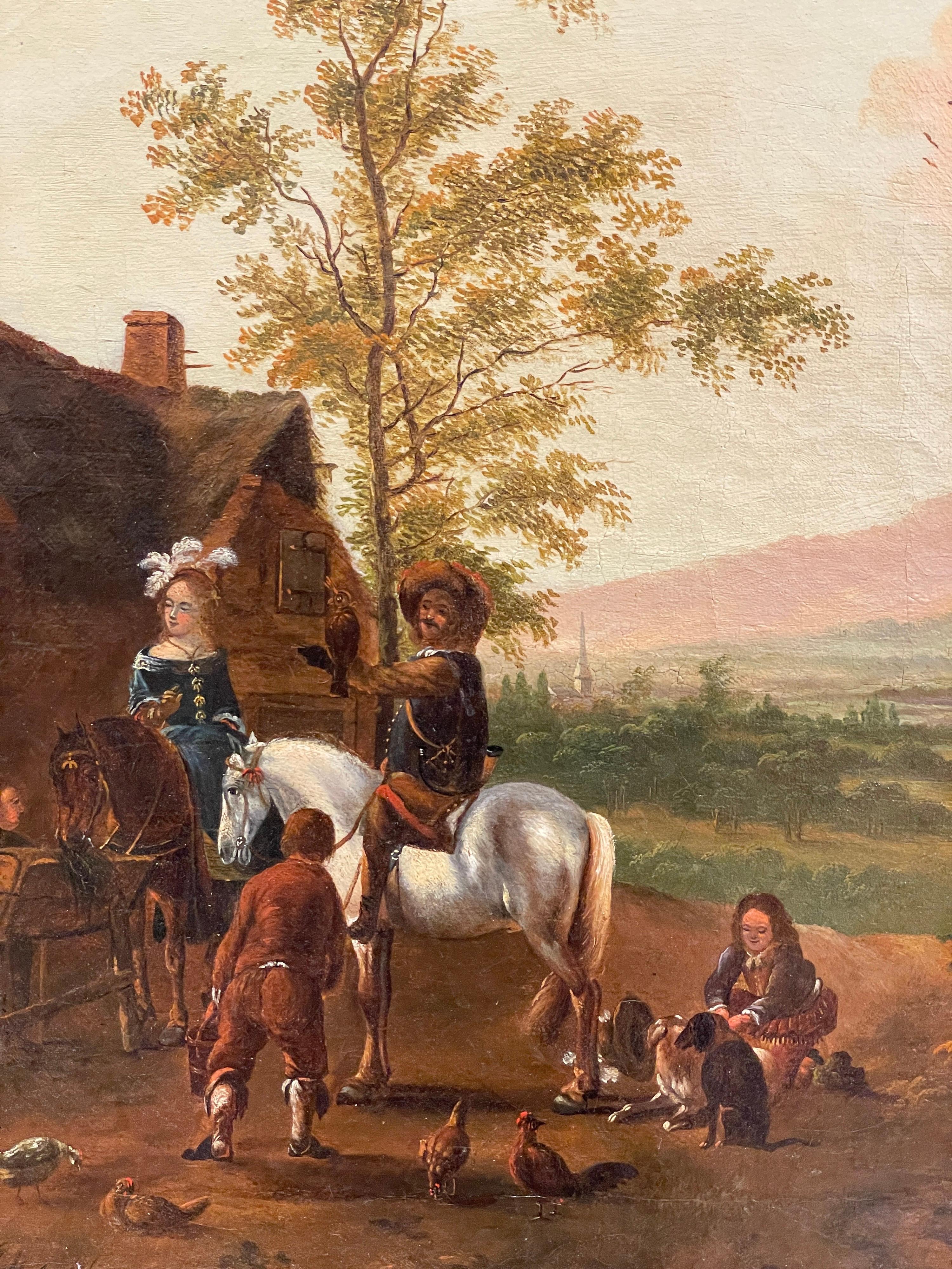 Dutch 1800's - Travellers at Roadside Tavern Pausing for Refreshments ...