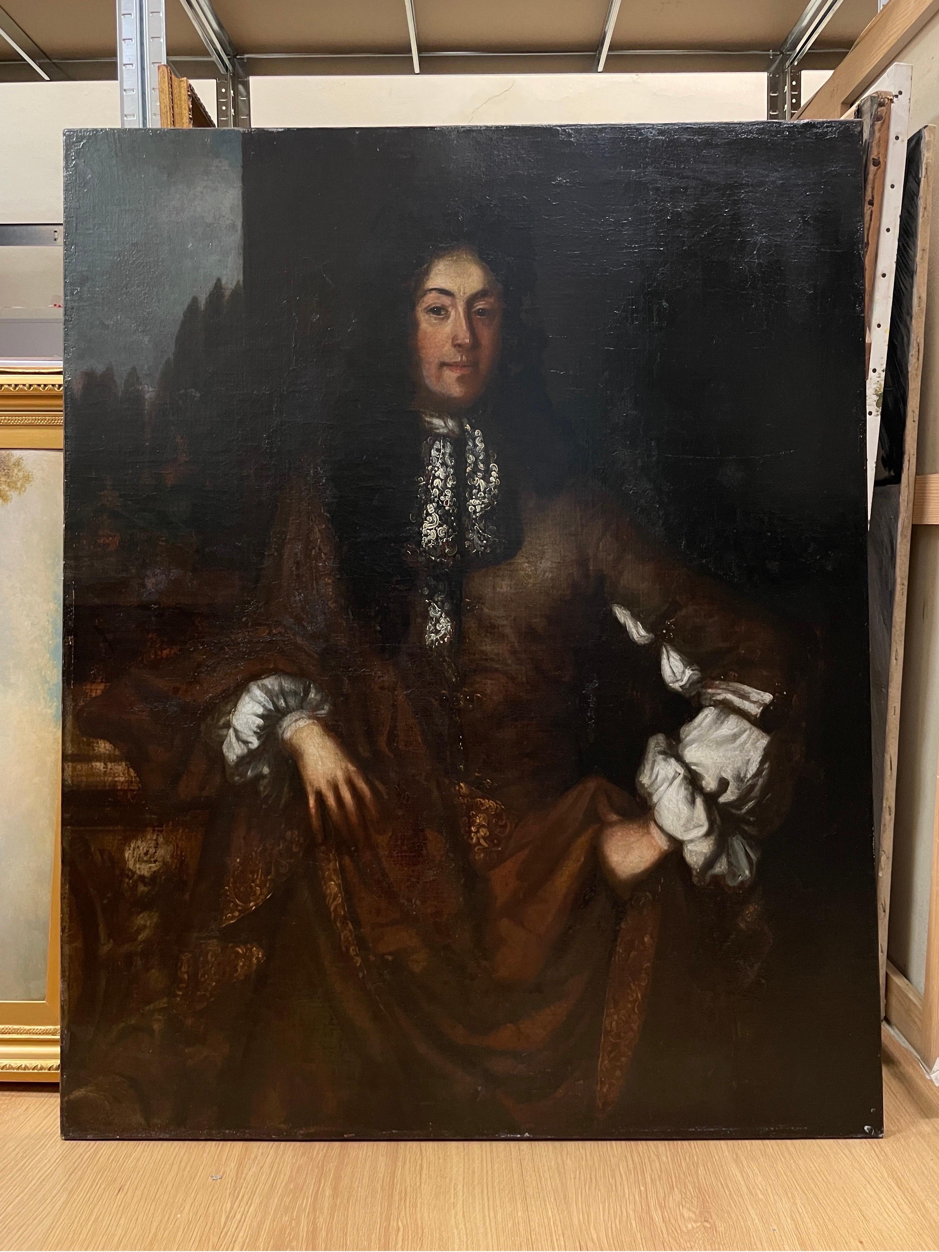 English Old Master - Huge 17thC English Oil Aristocratic Portrait of ...