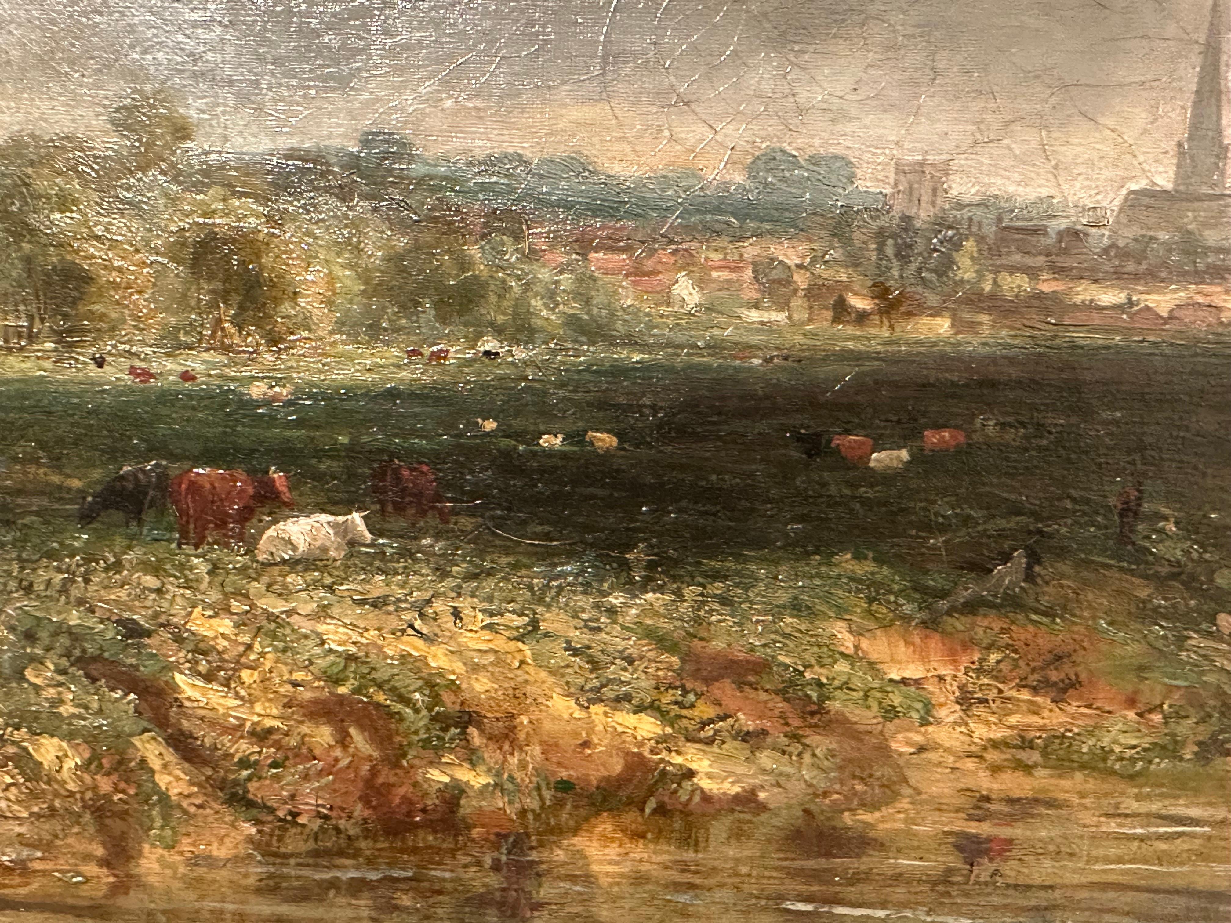 1830's English Oil Storm Clouds Norfolk Landscape Norwich Cathedral ...