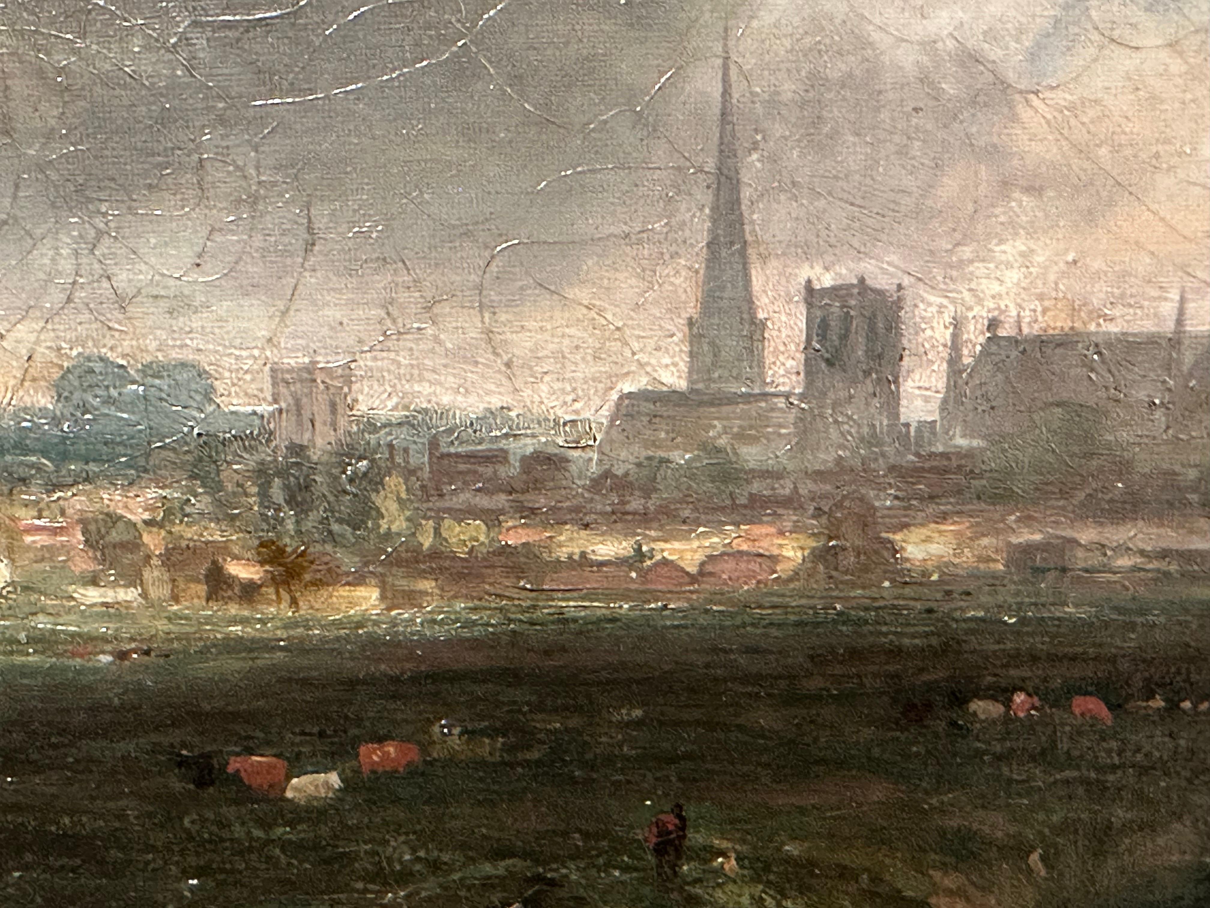 1830's English Oil Storm Clouds Norfolk Landscape Norwich Cathedral River Yare For Sale at 1stDibs