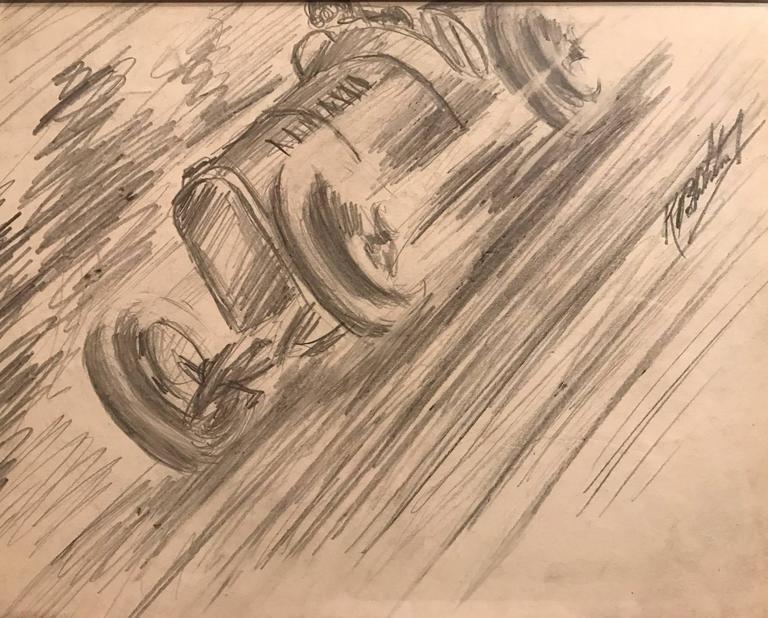 Unknown - Set of Four 1930's Motor Car Racing Original Drawings Signed ...