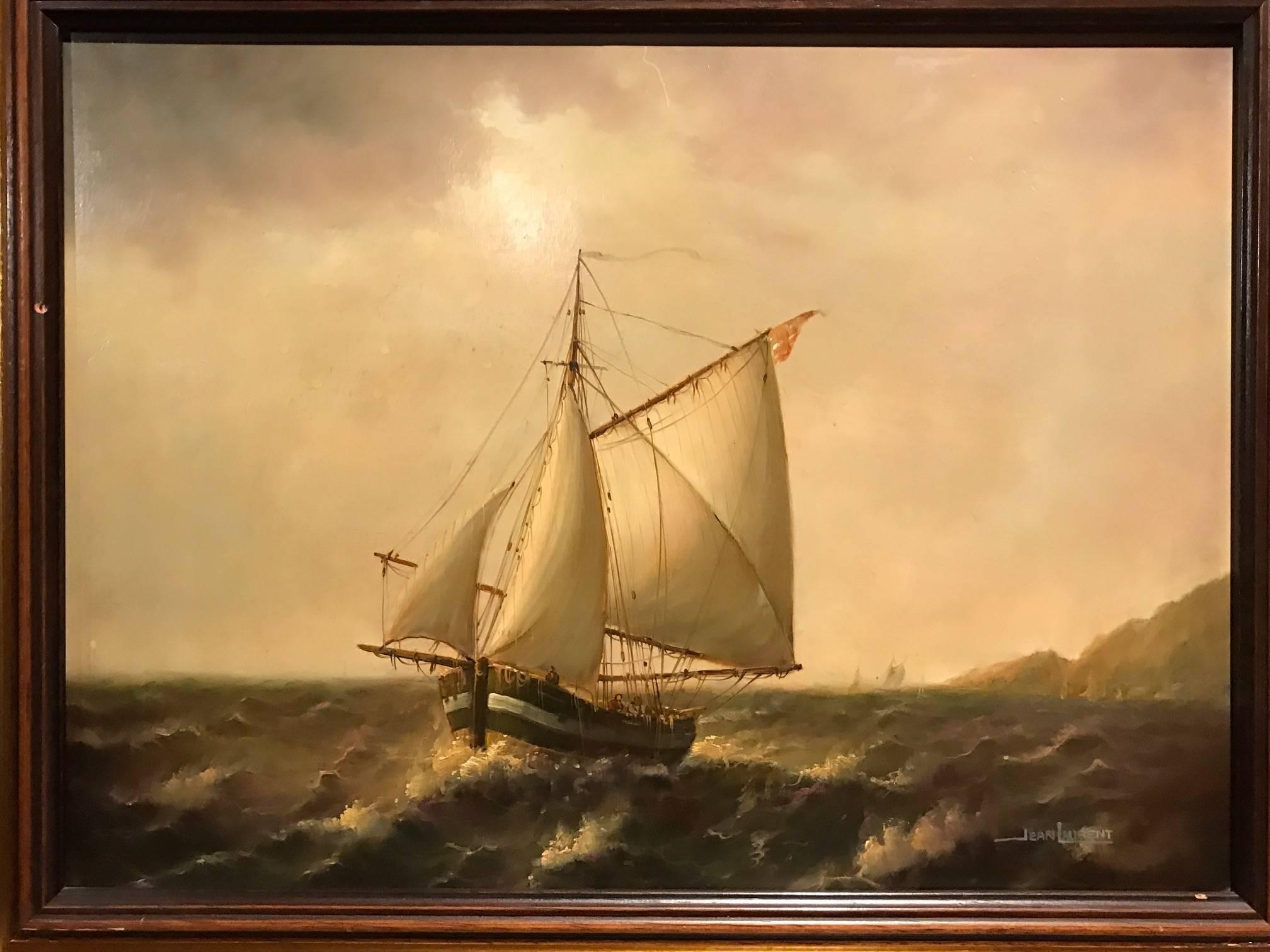 Jean Laurent - Fine French Marine Oil Painting Fishing Boat on Rough ...