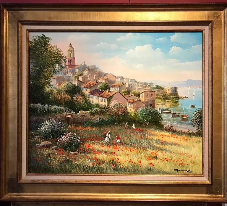 Raymond Quence - St. Tropez Poppy Fields and Old Town - Large French ...