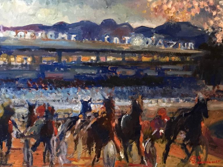 Paul Landauer - Harness Racing Cote d'Azur - Large French Oil Painting ...