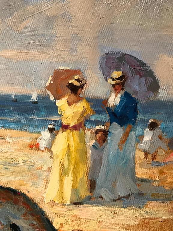 Francis Cristaux - Elegant Figures on Beach Large French Impressionist ...