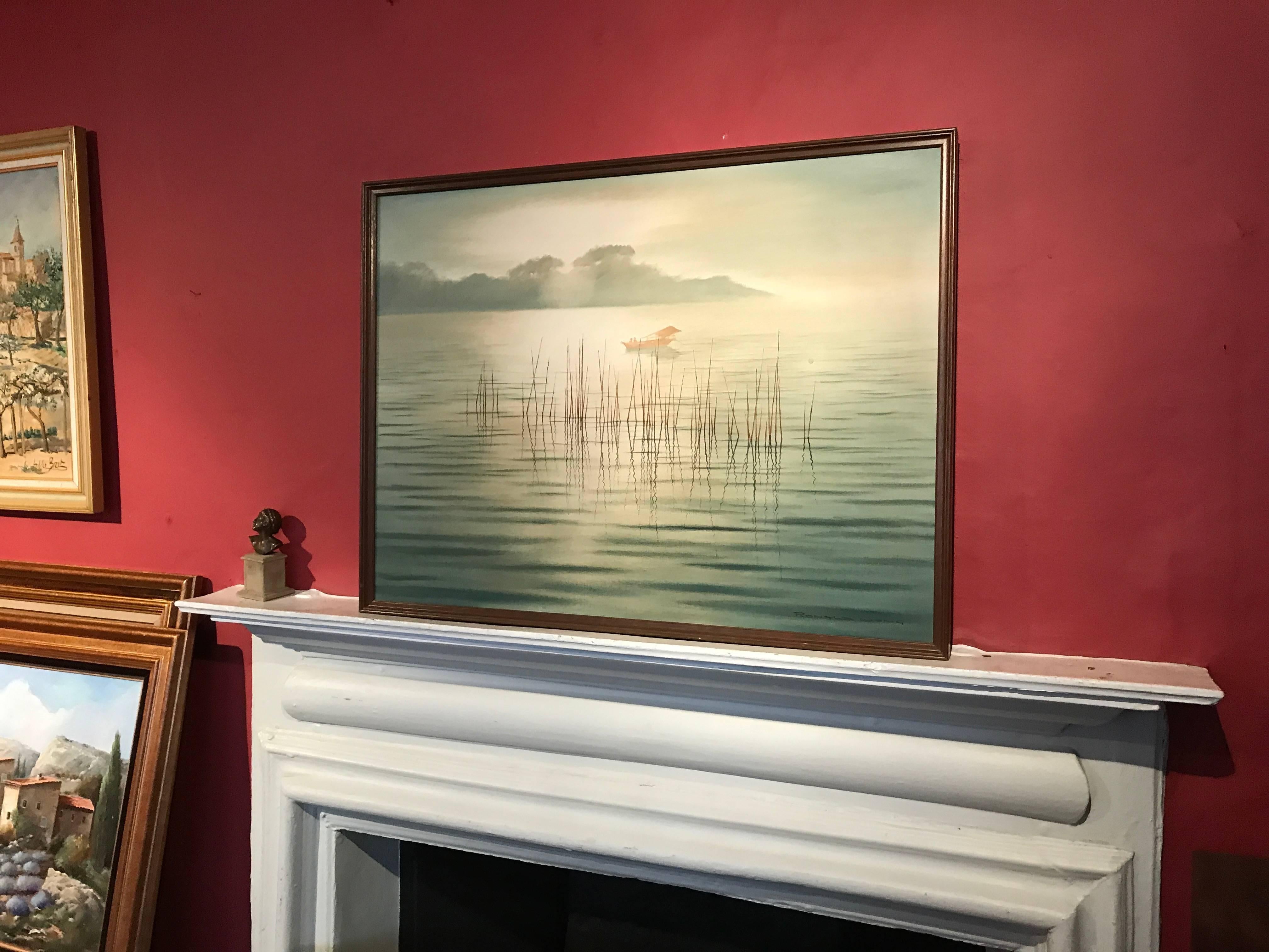 Ronald Wong - Chinese Fishing Boat on Calm Tranquil Lake Waters Signed ...