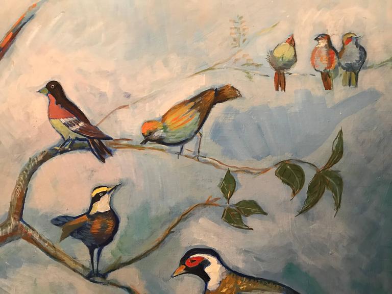Raymonde Heudebert - Huge French Oil Painting Exotic Birds on Tree ...