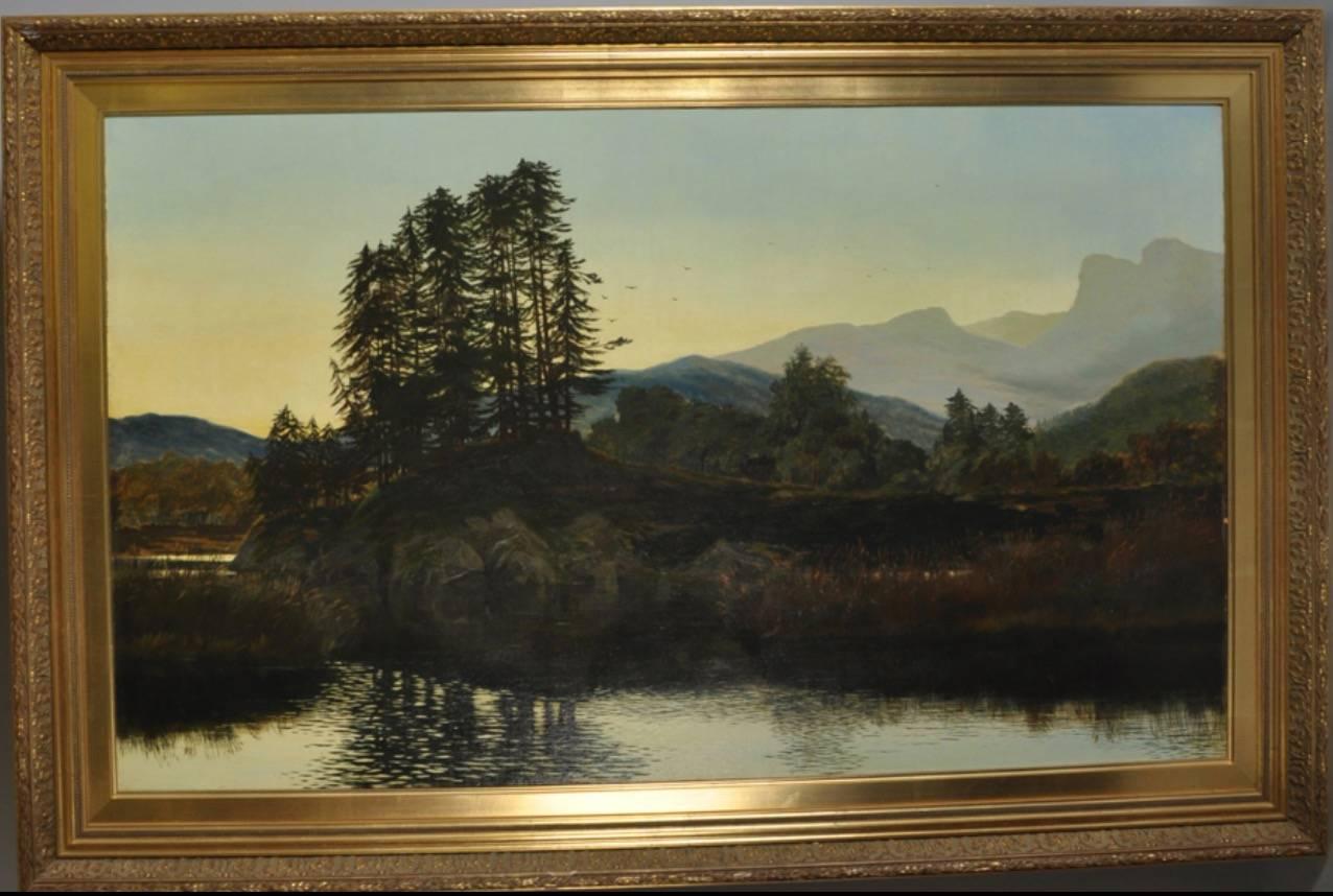 Edward J. Duval - Very Large Antique Scottish Landscape at Dusk Oil ...