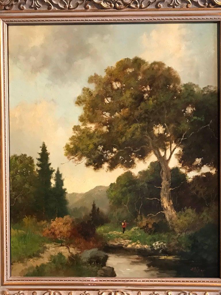 Unknown - French Barbizon School Oil Painting on Canvas Figure Walking ...