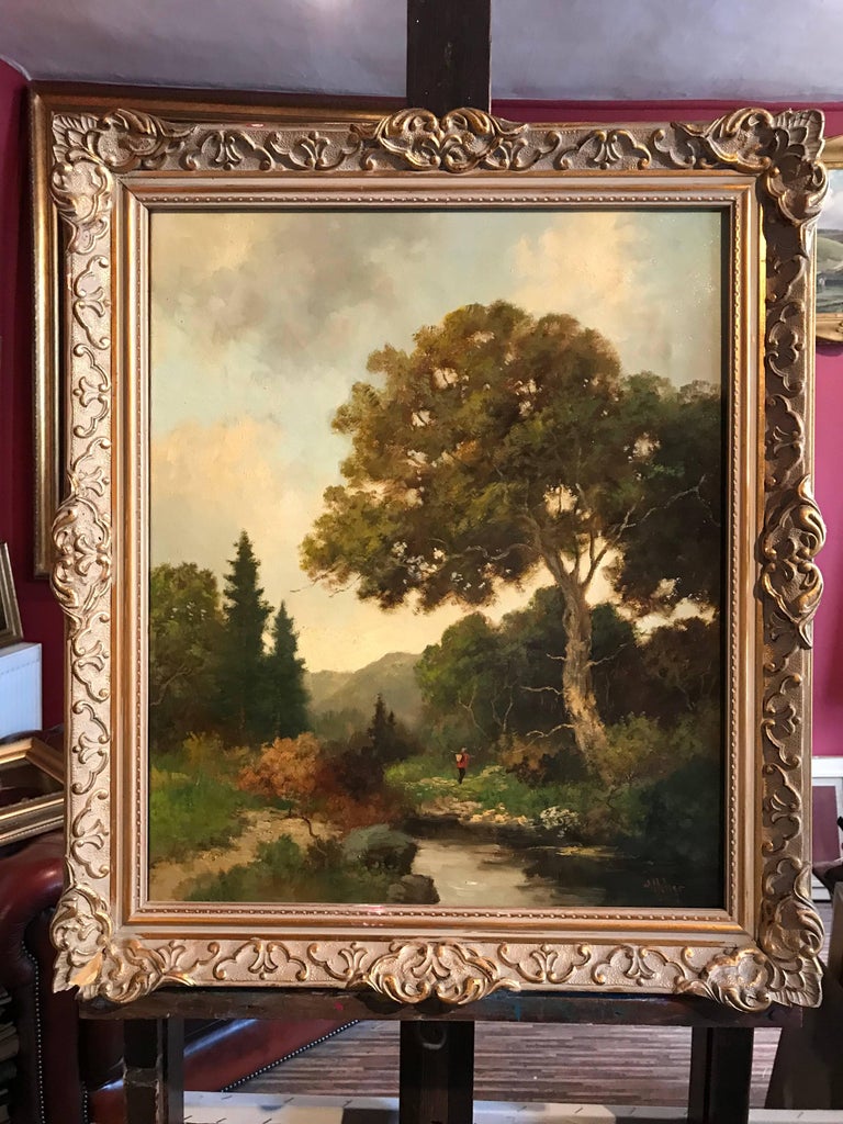 Unknown - French Barbizon School Oil Painting on Canvas Figure Walking ...