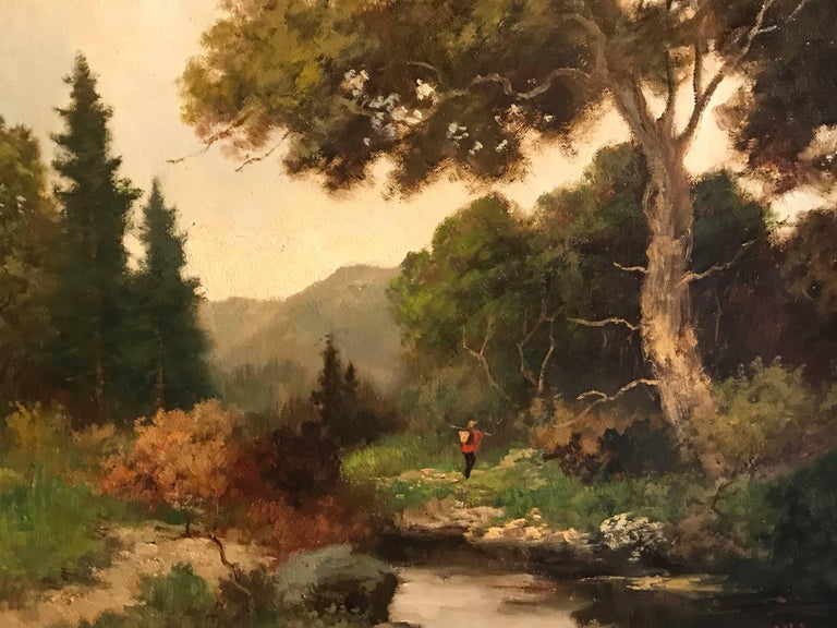 Unknown - French Barbizon School Oil Painting on Canvas Figure Walking ...