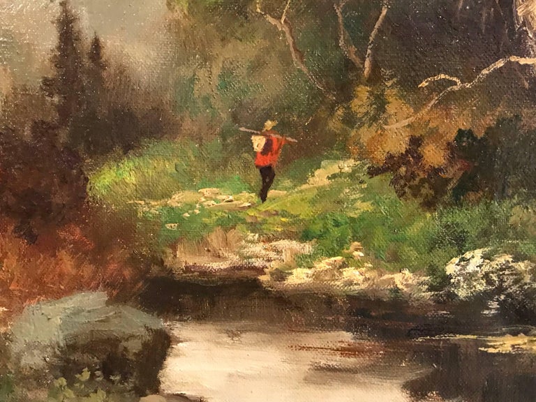 Unknown - French Barbizon School Oil Painting on Canvas Figure Walking ...
