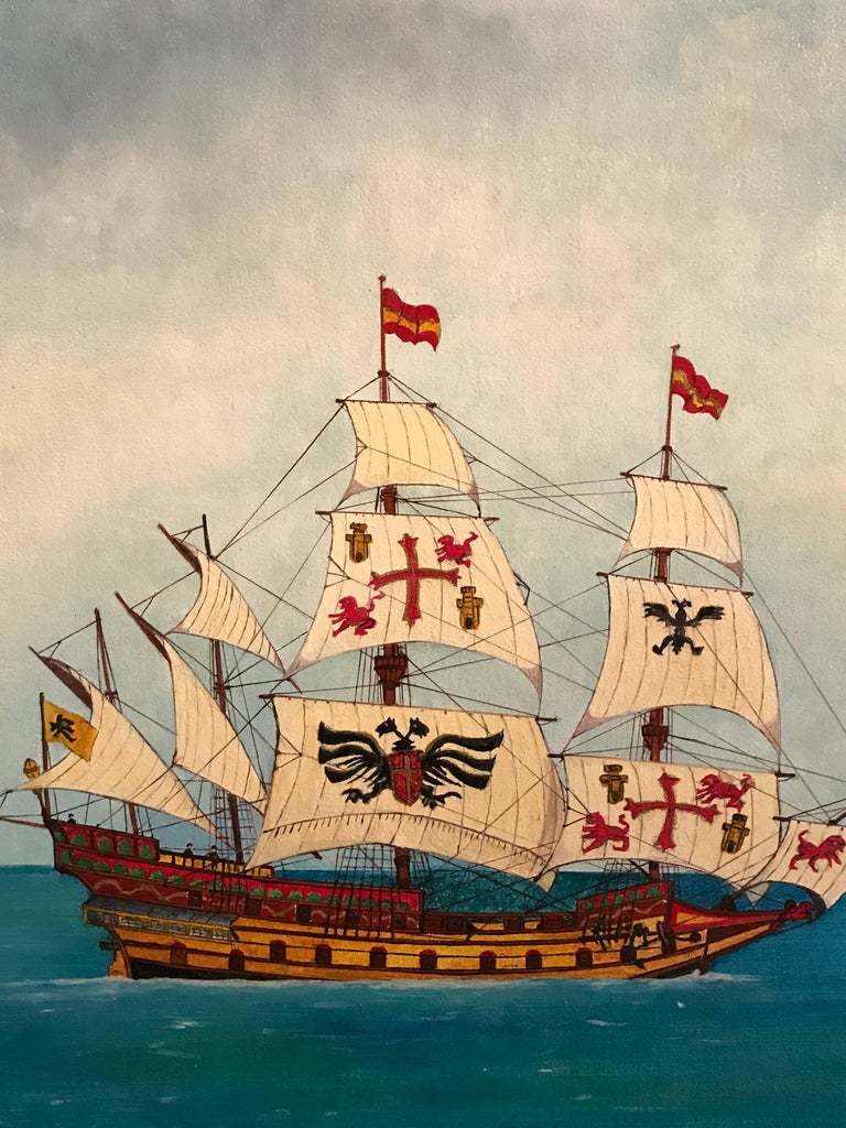 Louis Letouche - The Spanish Galleon c.1540, fine ship painting. at 1stDibs