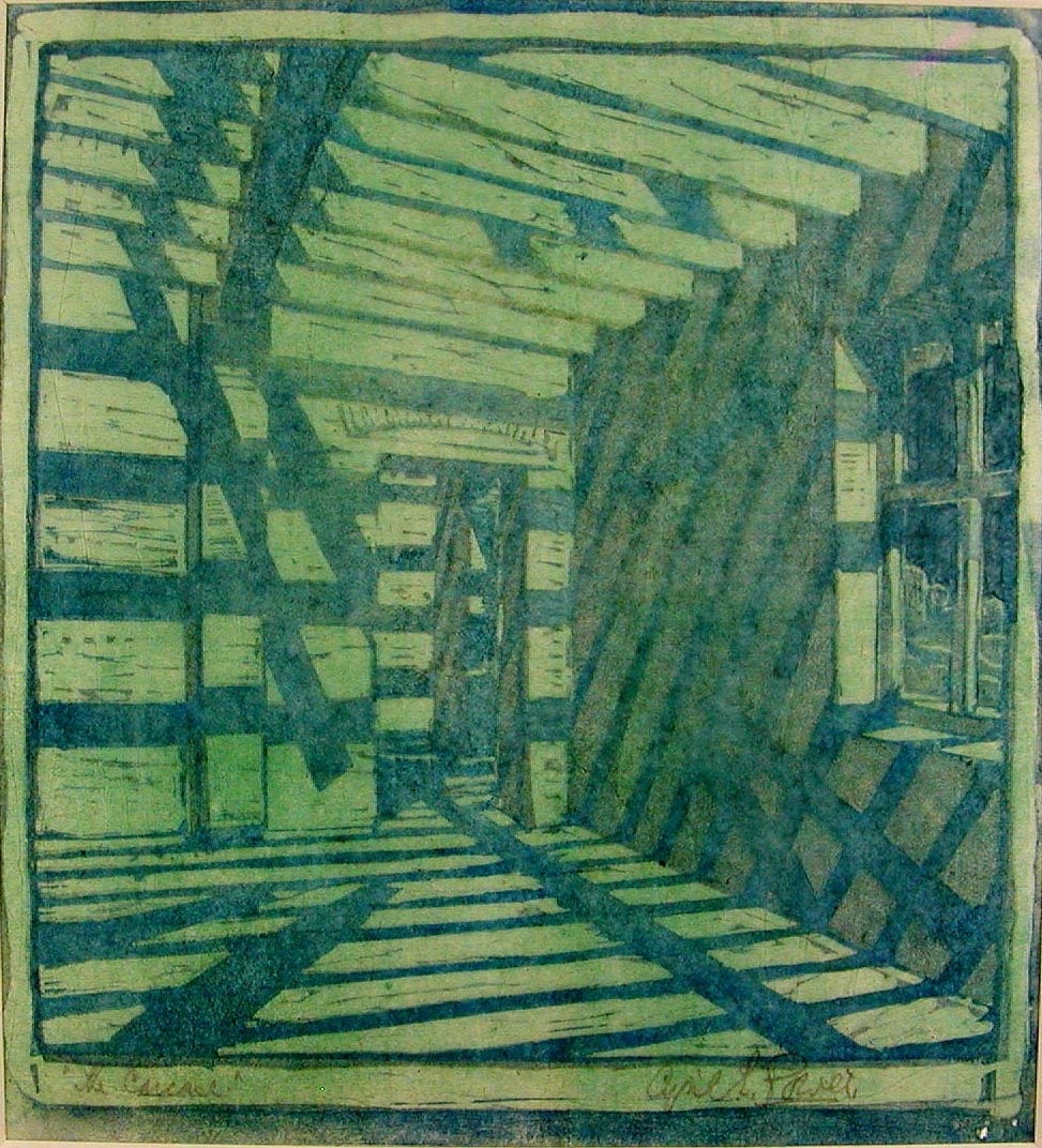 Cyril Power - "Tube Station" 1932 Grosvenor School Vorticist Linocut ...