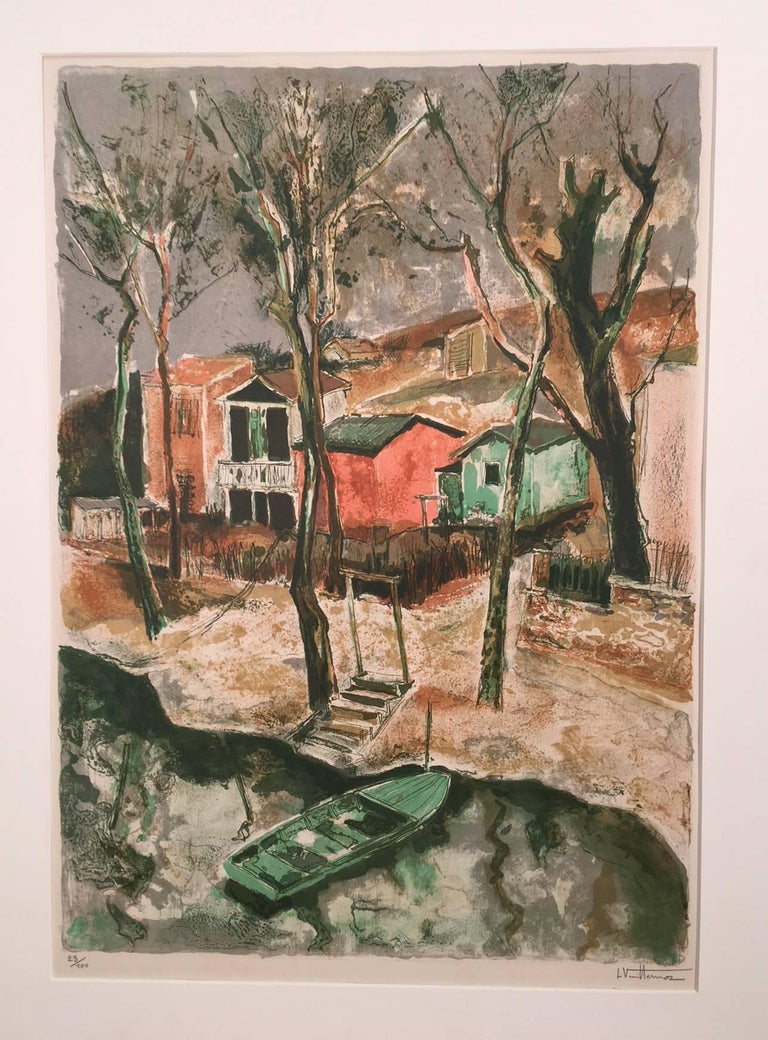 Louis Vuillermoz - Lakeside Village with Rowboat and Jewel Colored ...