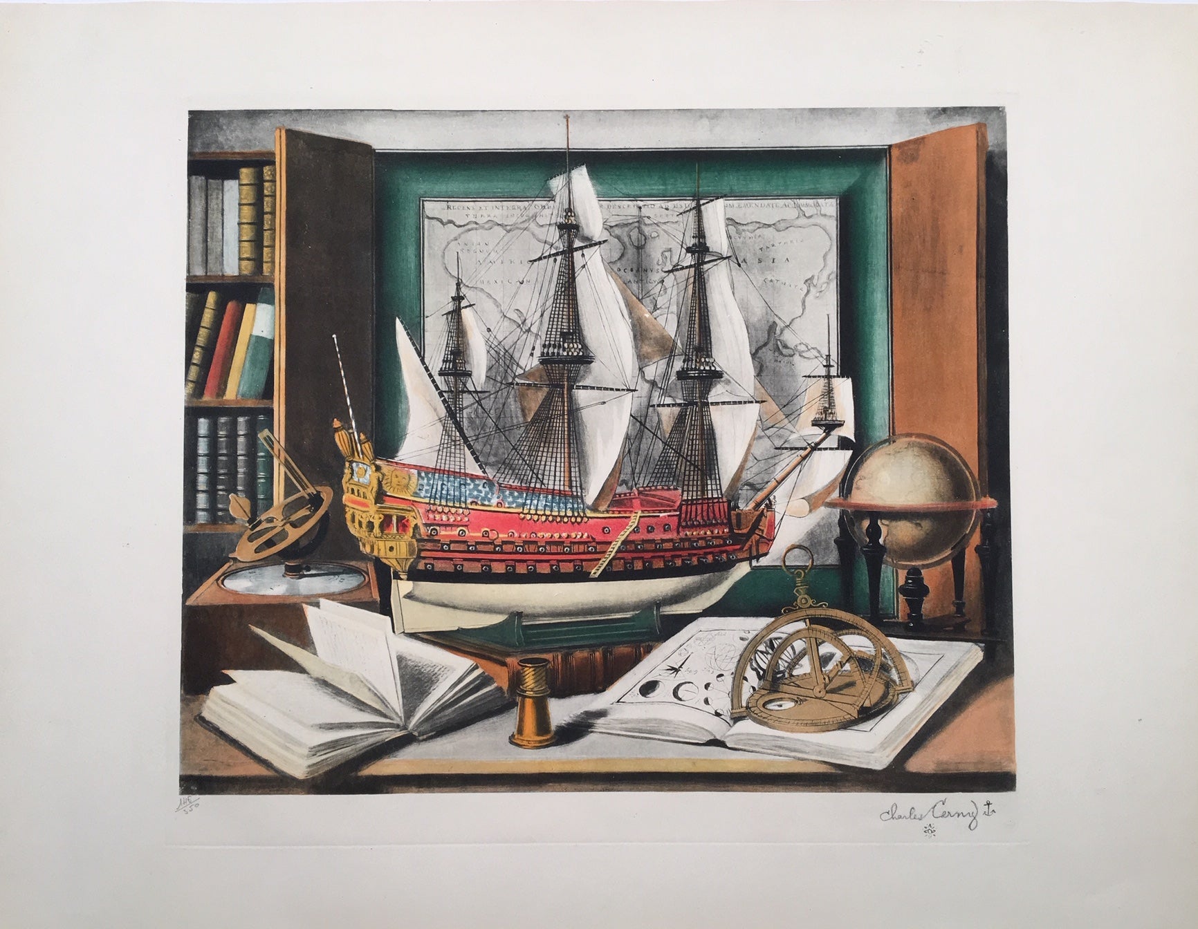 Charles Cerny - Maritime Still Life with Globe at 1stDibs