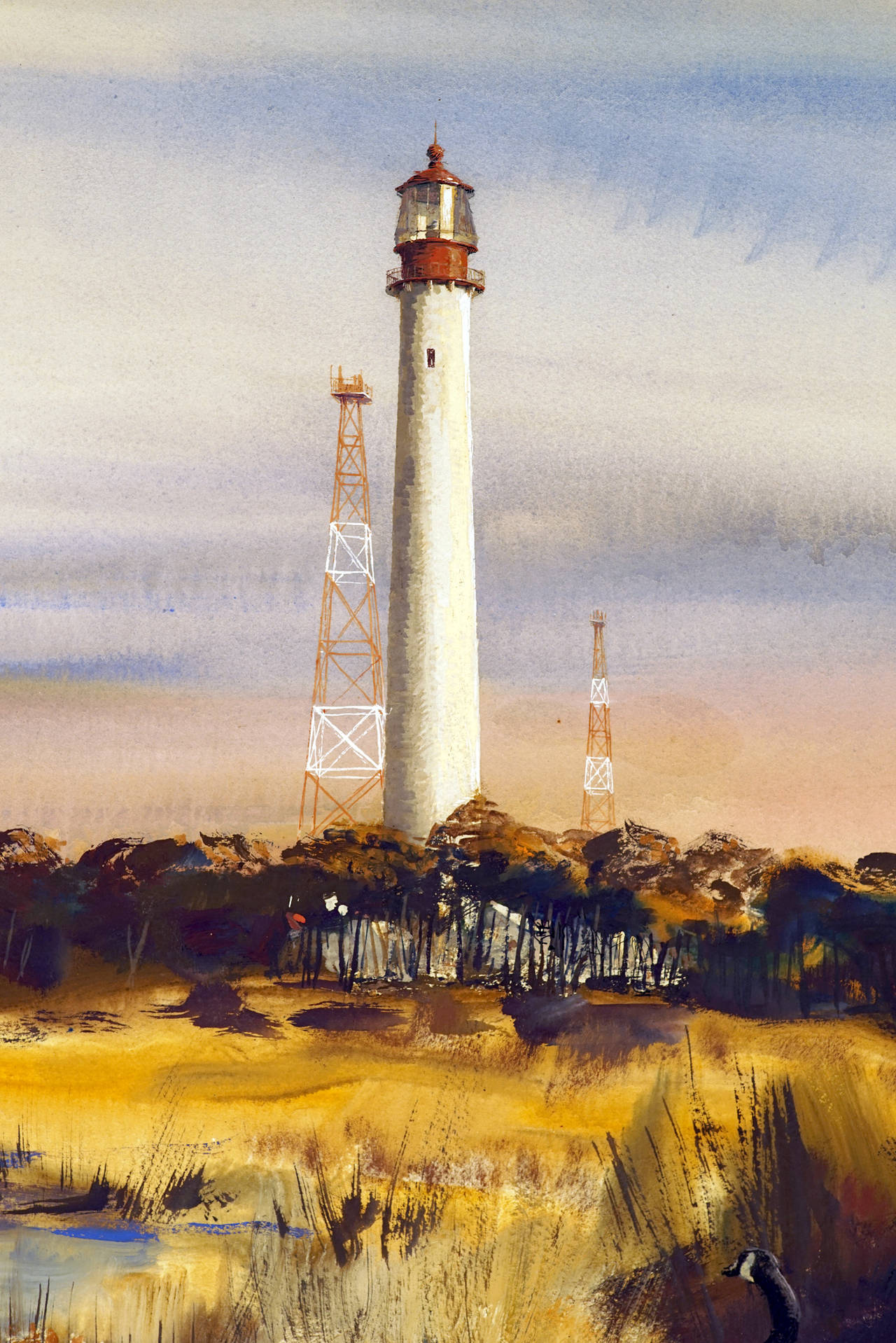 A. Winter - Lighthouse with Canadian Geese For Sale at 1stDibs