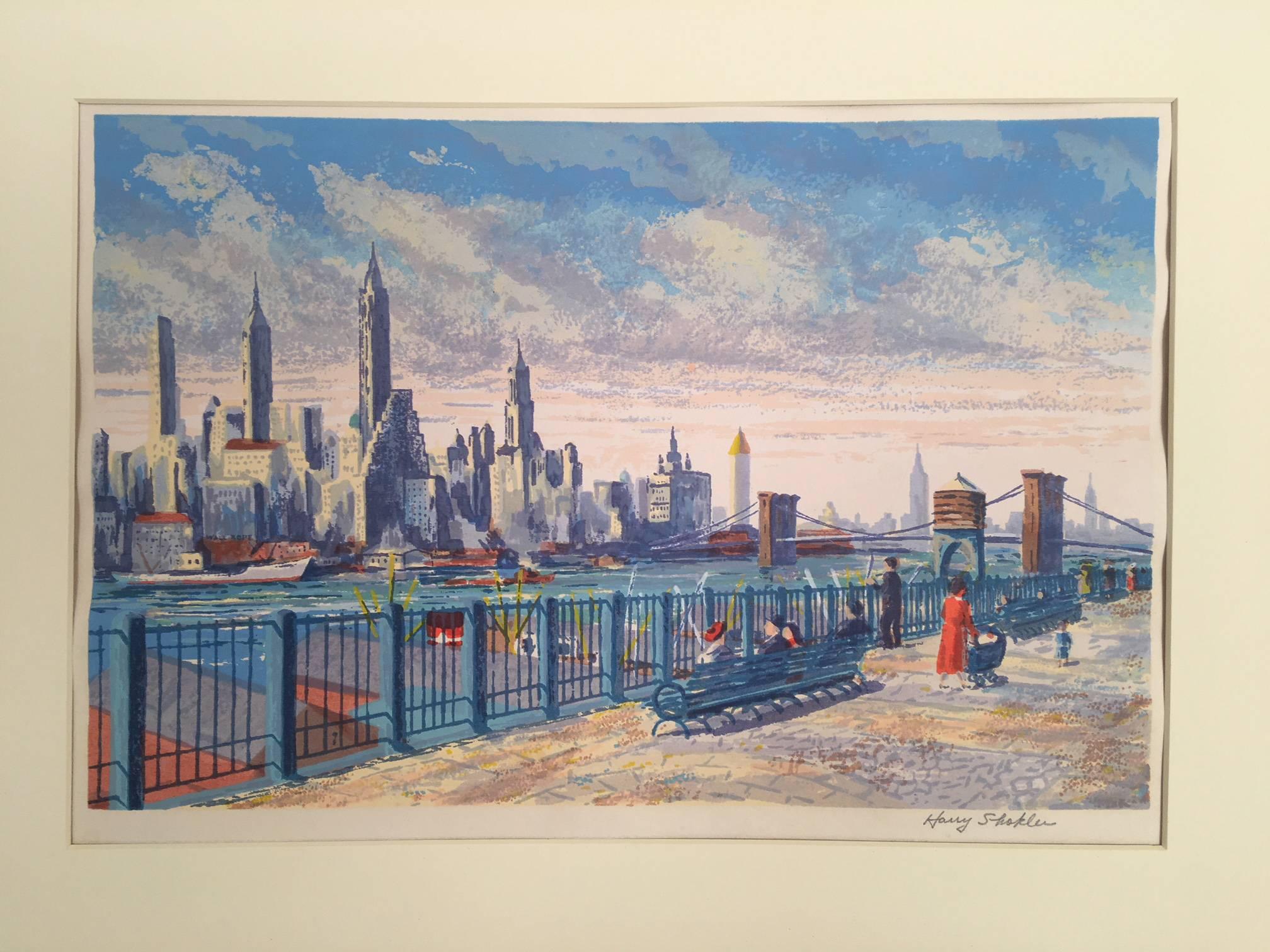 Harry Shokler - Brooklyn Heights Esplanade with New York Skyline in ...