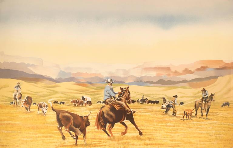 R. James - Cowboys Roping Cattle at 1stDibs