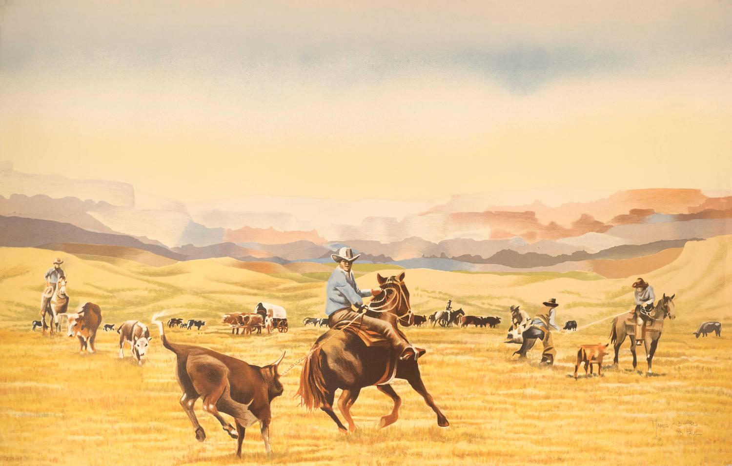R. James - Cowboys Roping Cattle For Sale at 1stdibs