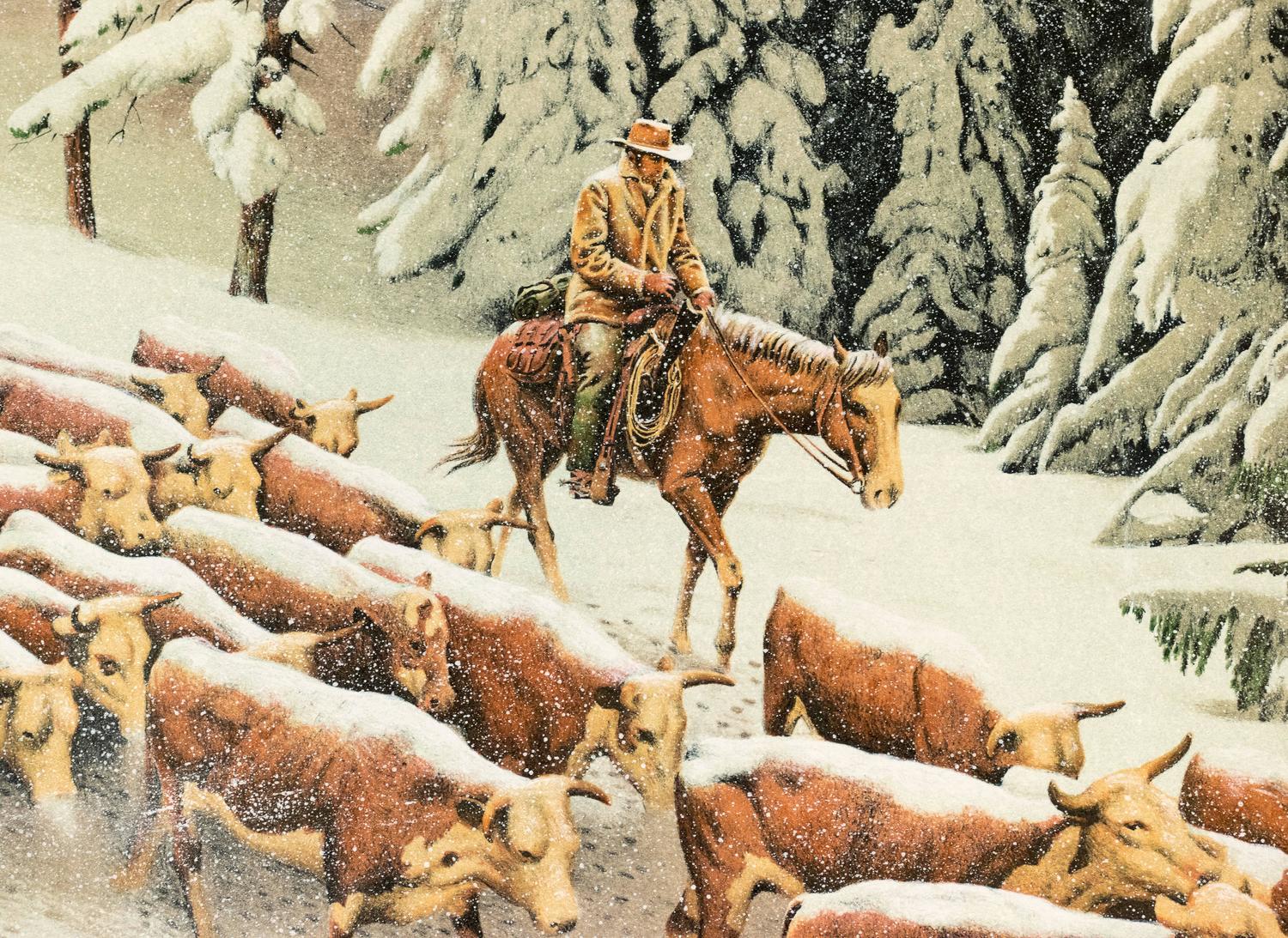Mort Künstler - Cattle Drive in Winter For Sale at 1stdibs