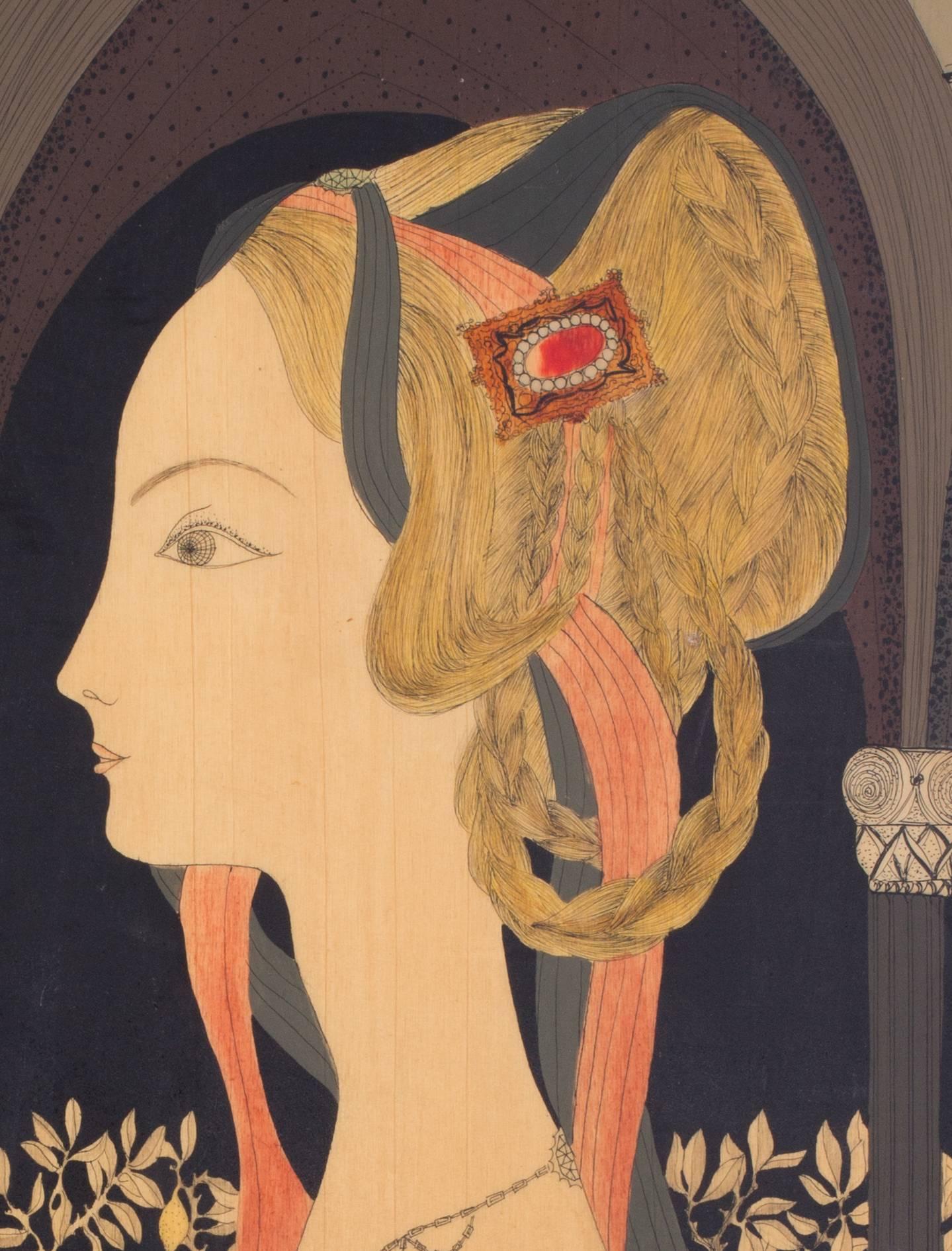 Michi Sgorbigno - Maiden and a dog in cloisters before some lemon trees ...